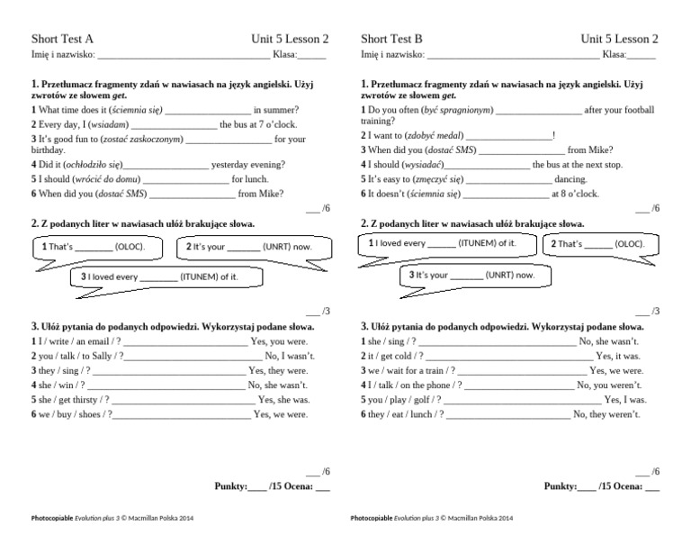 Short Tests Unit 5 Lesson 2 | PDF