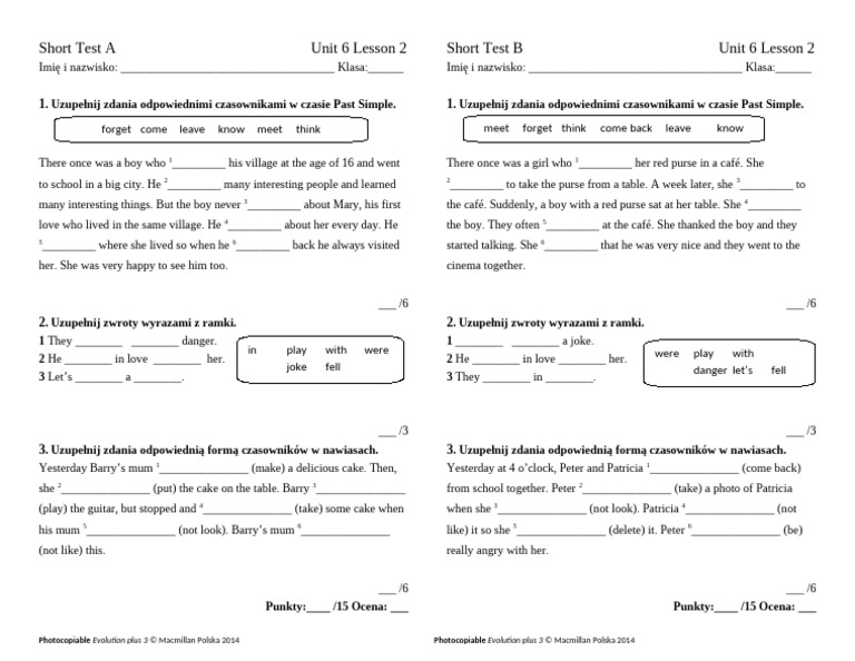 Short Tests Unit 6 Lesson 2 | PDF