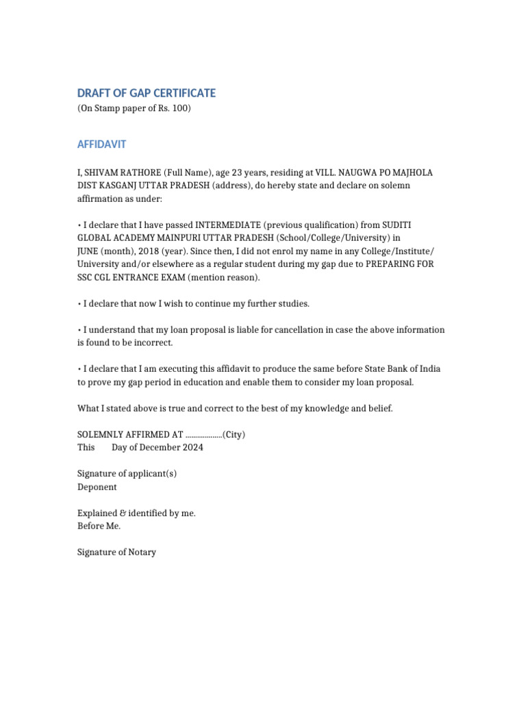 Draft Gap Certificate FINAL | PDF