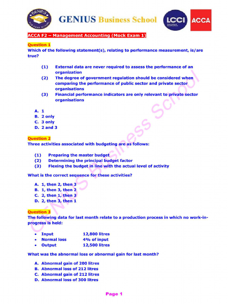 ACCA F2 (Mock Exam - 1) | PDF
