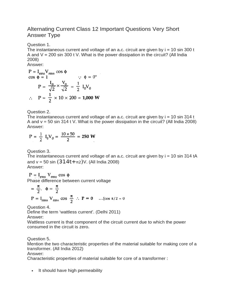 Chapter 7 (Alternating Current) | PDF | Transformer | Inductor