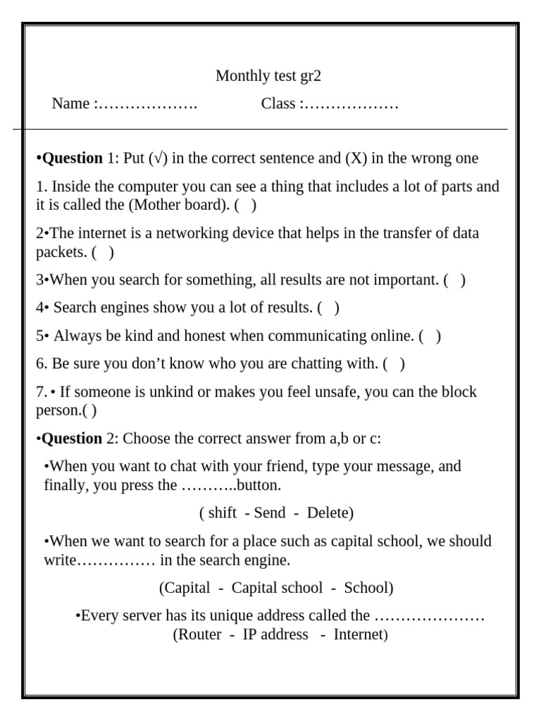 Monthly Test Gr2 | PDF