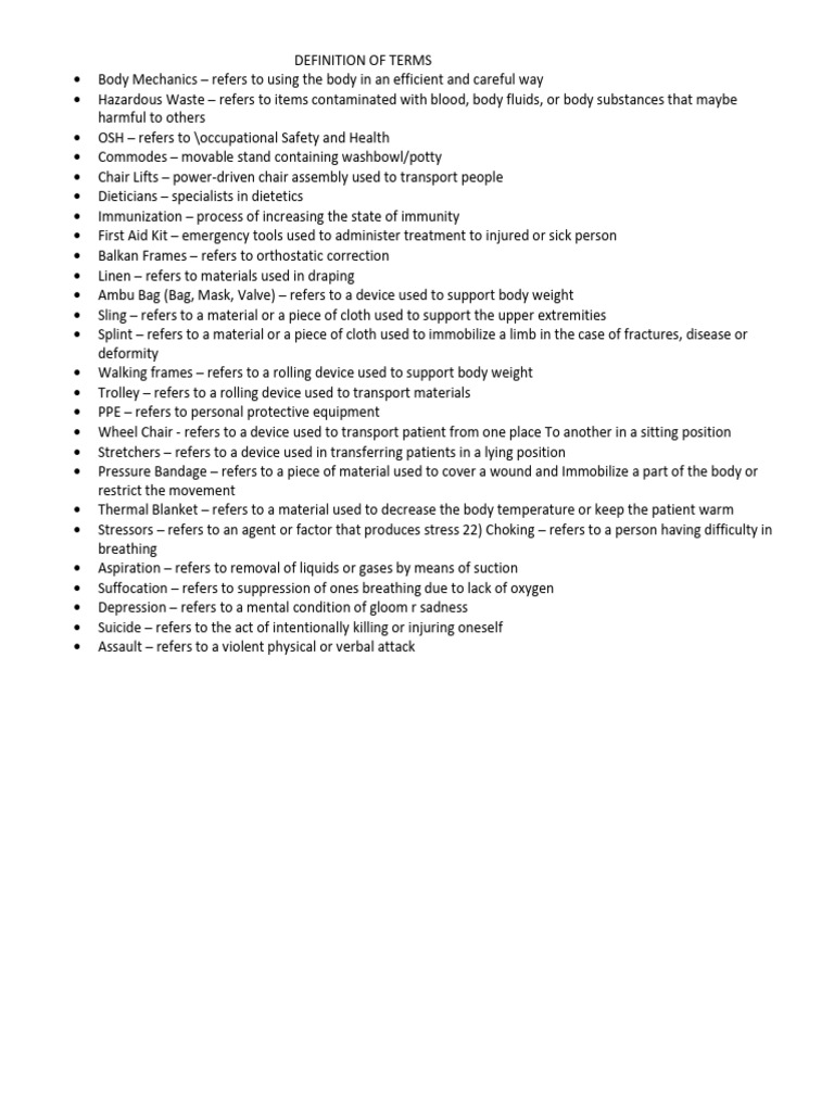 Definition of Terms, CPR, Doffing and Donning | PDF | Cardiopulmonary ...