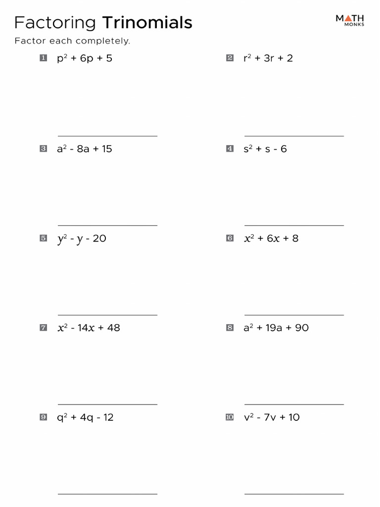 Factoring Trinomials Worksheet | PDF