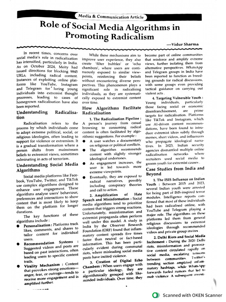 Role of Social Media Algorithm | PDF