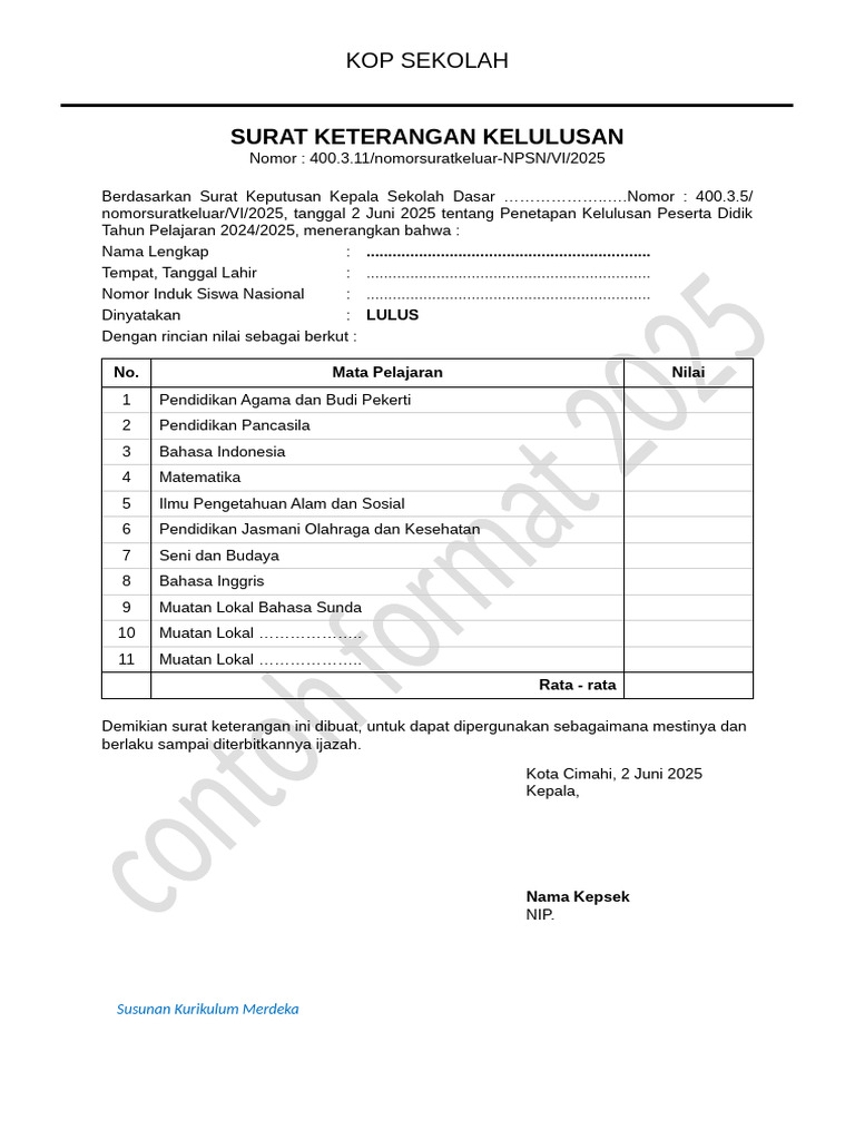 Surat Keterangan Lulus SD 2025 | PDF