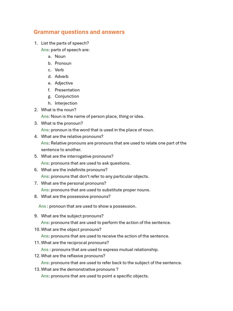 Grammar Questions and Answers | PDF | Pronoun | Verb