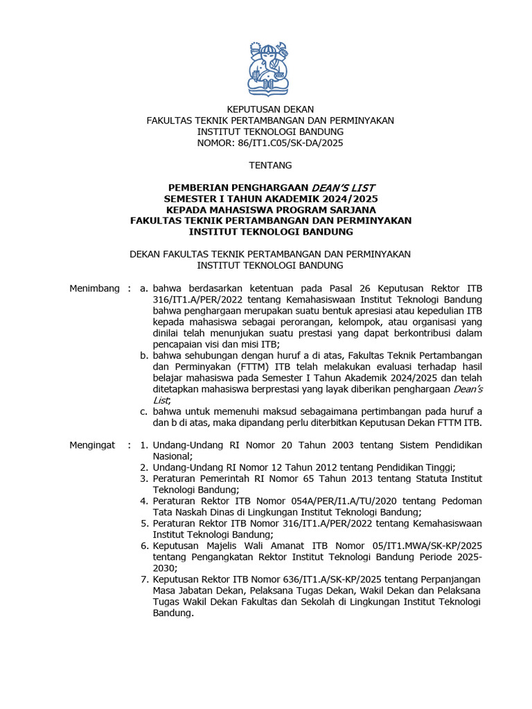 SK 86 Deans List SMT I - 2024 2025 | PDF