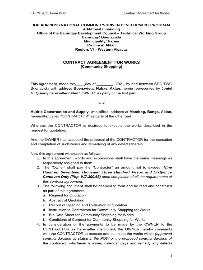 Contract Agreement for Community Works | PDF | Common Law | Private Law