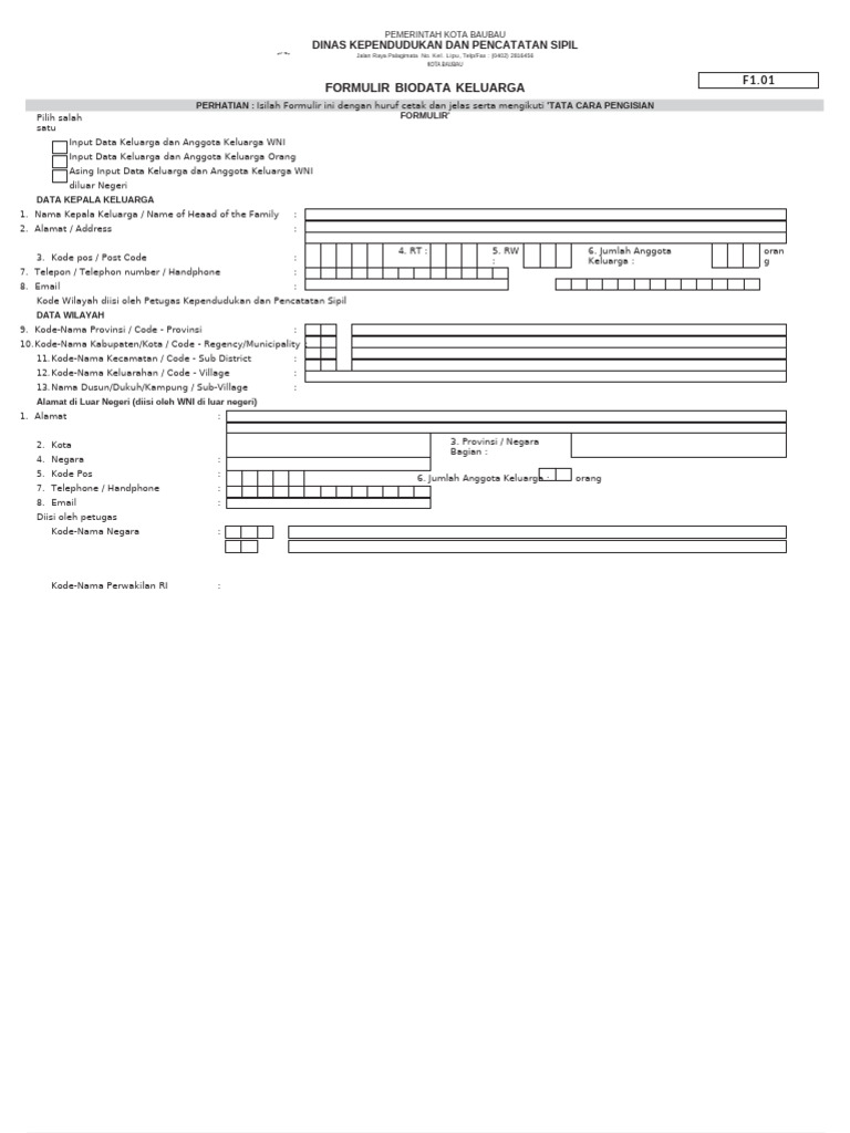 f1.01 Formulir Biodata Keluarga | PDF