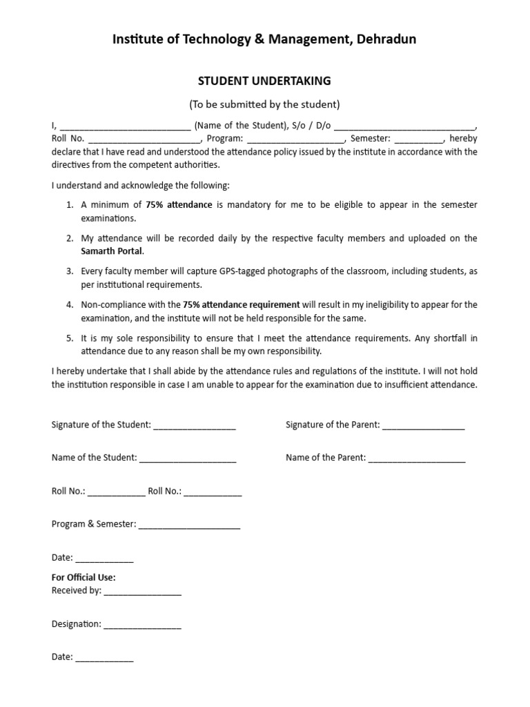 Student Undertaking | PDF