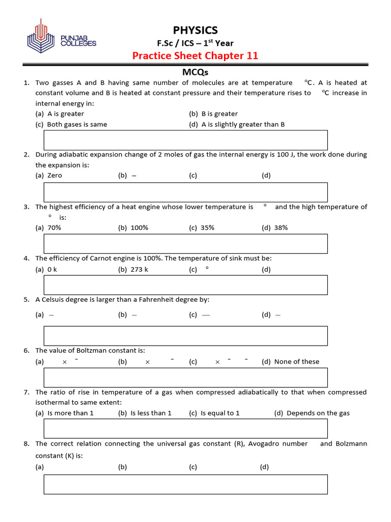 Physics Practice Sheet P-1-Ch.11 | PDF | Heat | Temperature