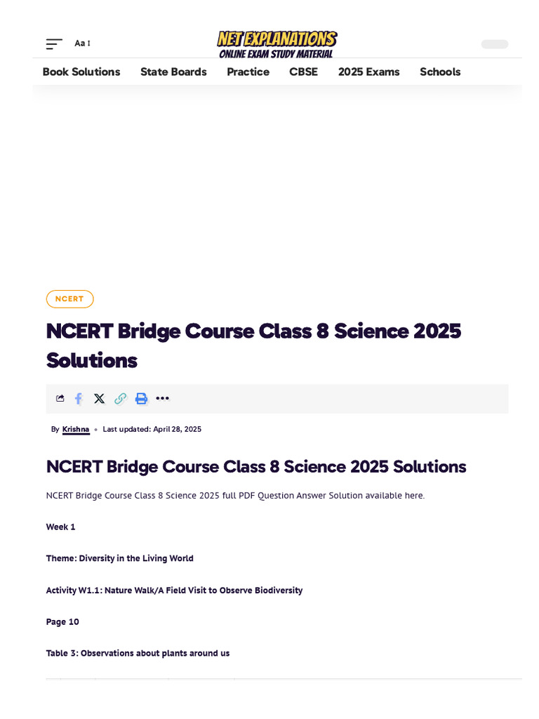 NCERT Class 8 Science Bridge Course 2025 | PDF | Foods | Nutrients