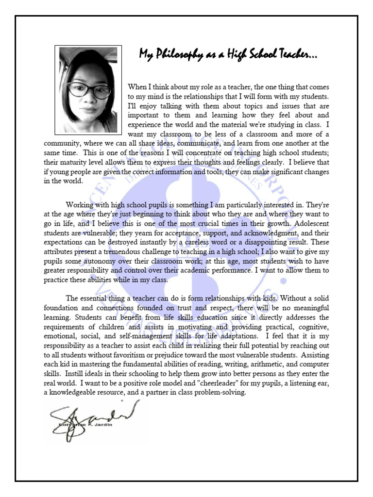 My Philosophy As A High School Teacher | PDF | Teachers | Social Psychology