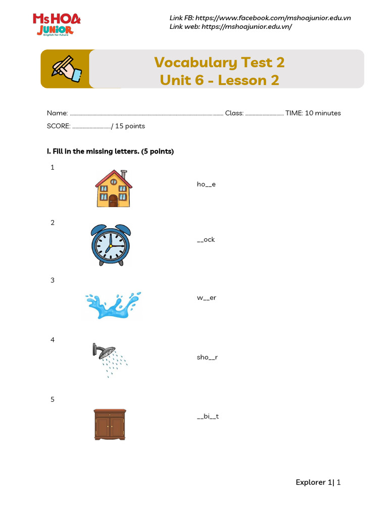 Vocab Test 2 - Unit 6 - Lesson 2 | PDF