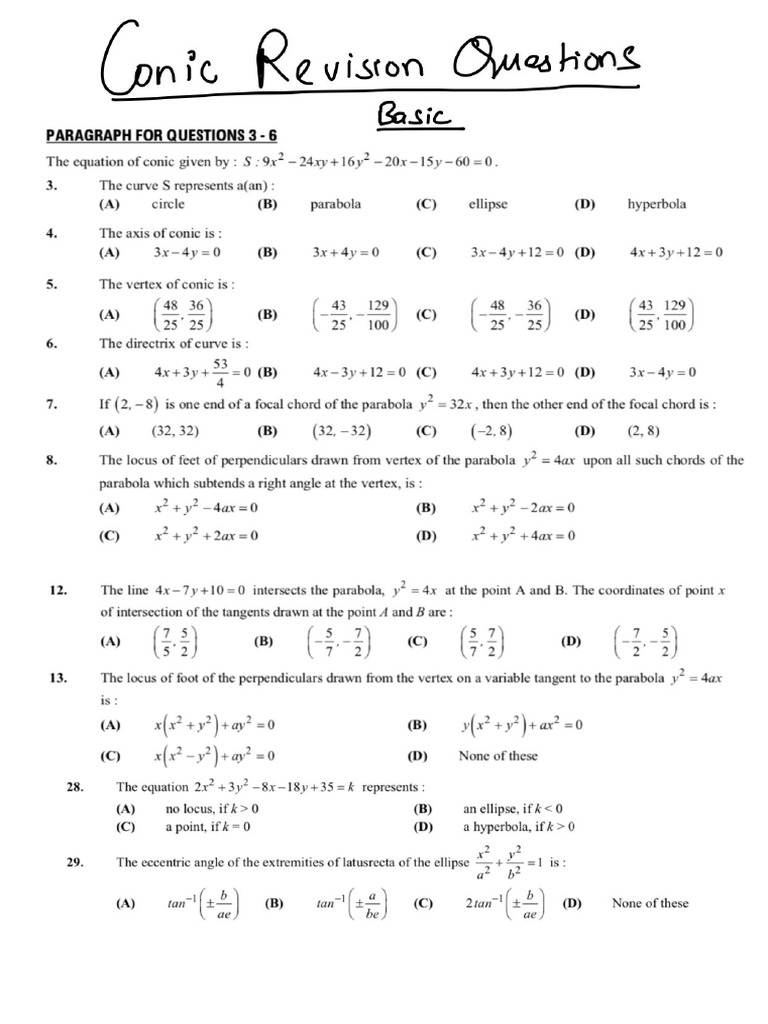 Basic To Advance Conic Section Problems | PDF