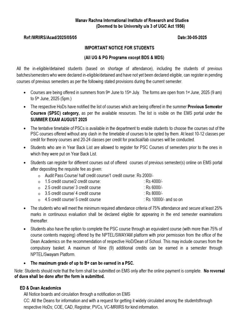 Sumnmer PSC Notification May 2025 | PDF | Educational Stages