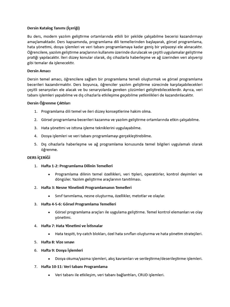 Programlama-2 Ders Izlencesi | PDF