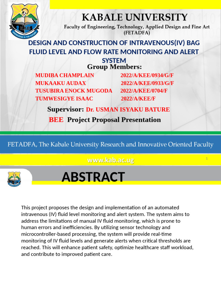 PROJECT PROPOSAL " Design and Implementation of An Intravenous Bag ...