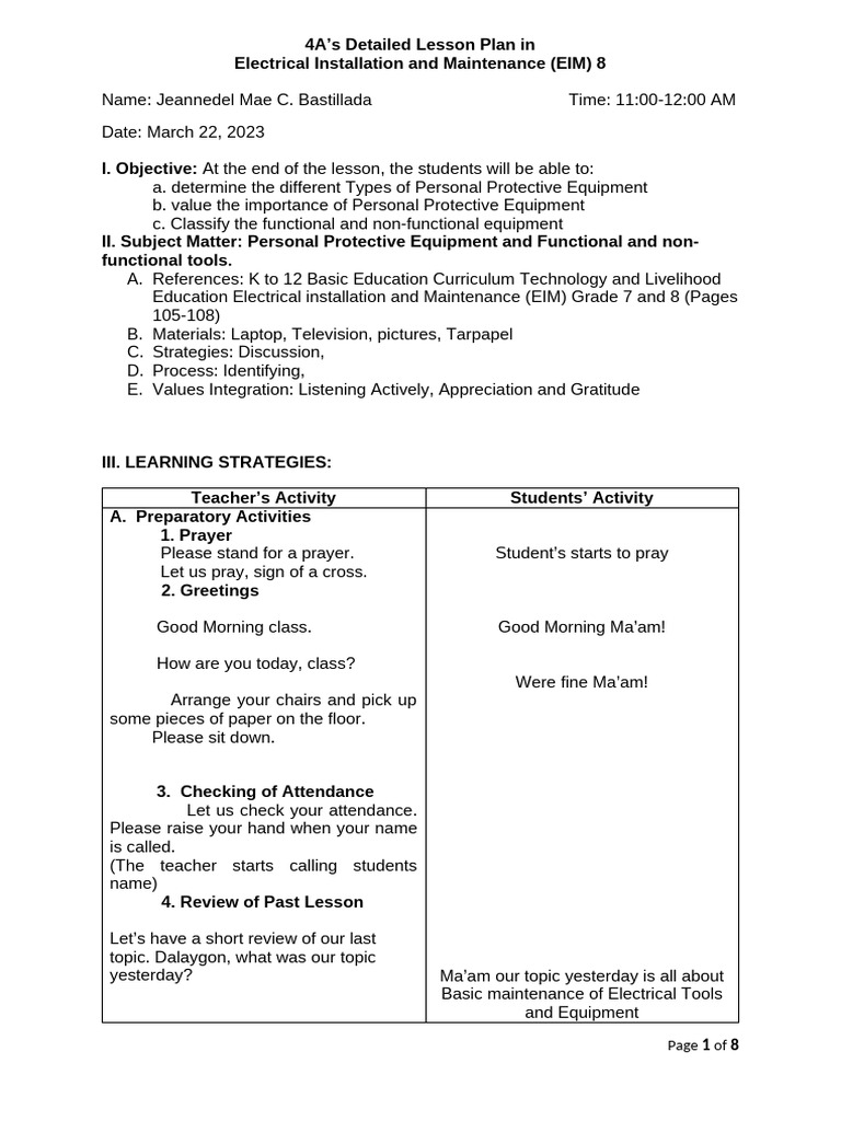 Lesson Plan Grade 7&8 Ppe | PDF | Personal Protective Equipment