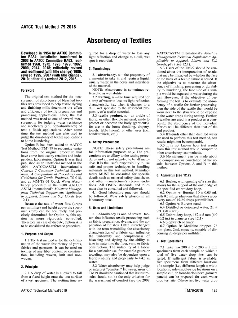 Aatcc 79 2018 水滴测试 | PDF