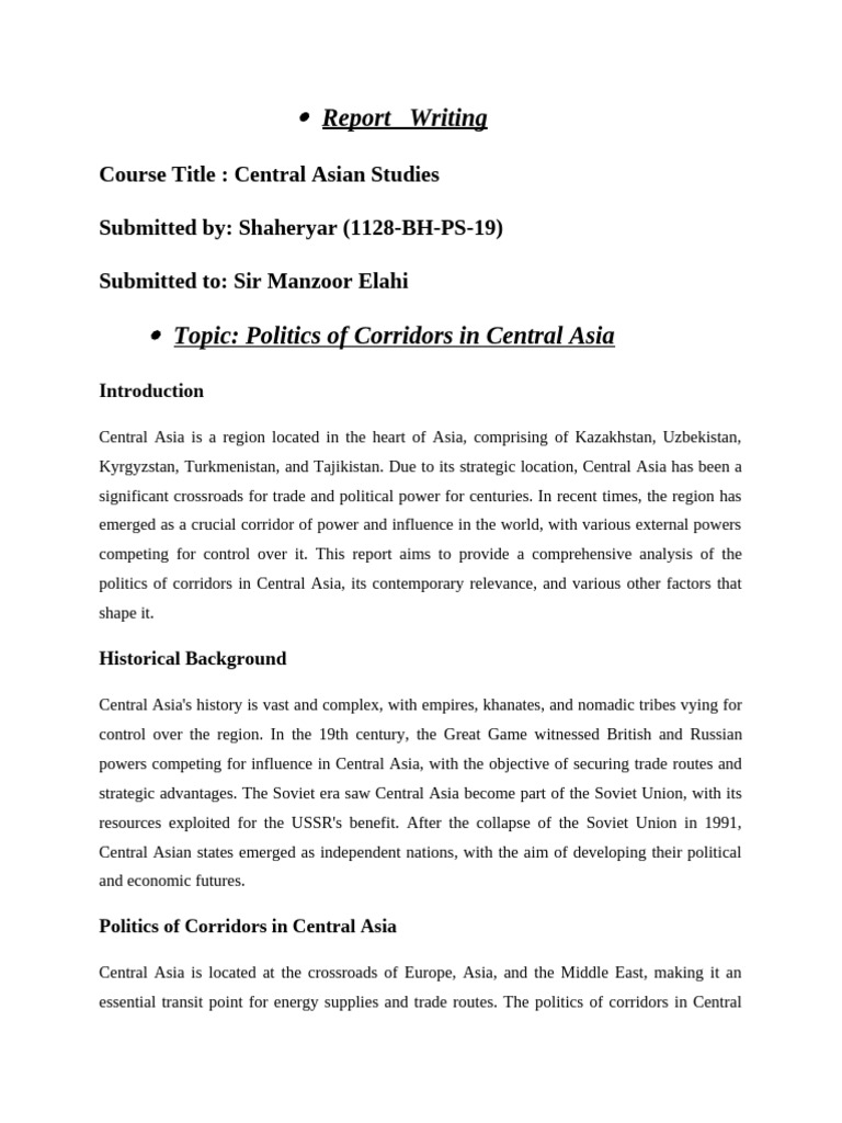 1128 Shaheryar (Political of Corridors in Central Asia) | PDF | Central ...