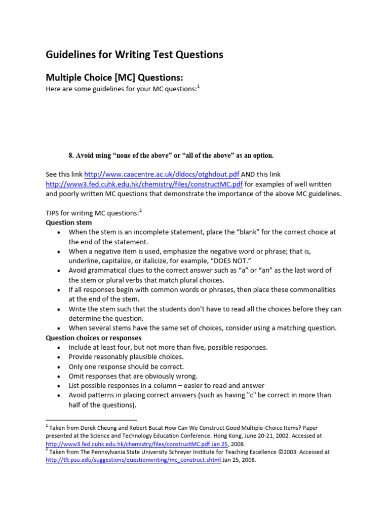 Test Question Writing Guidelines | PDF | Multiple Choice | Thought