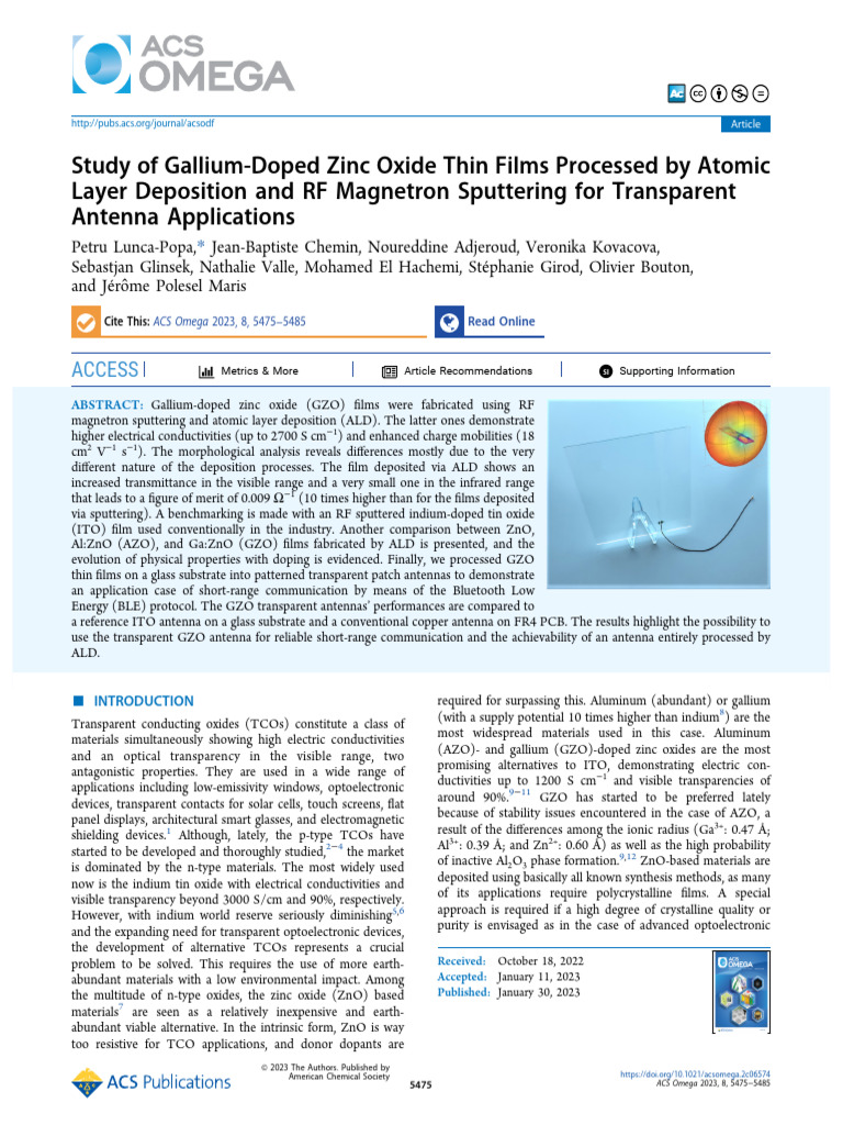 Lunca Popa Et Al 2023 Study of Gallium Doped Zinc Oxide Thin Films ...