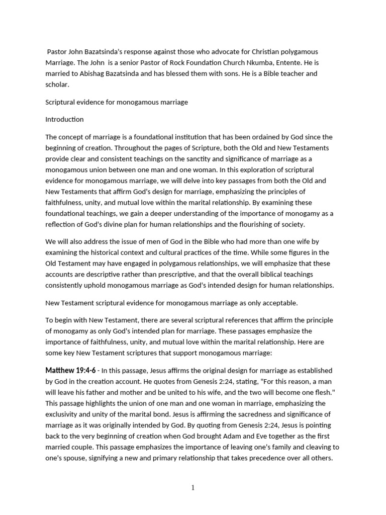 Biblical Support for Monogamous Marriage | PDF | Sarah | Marriage