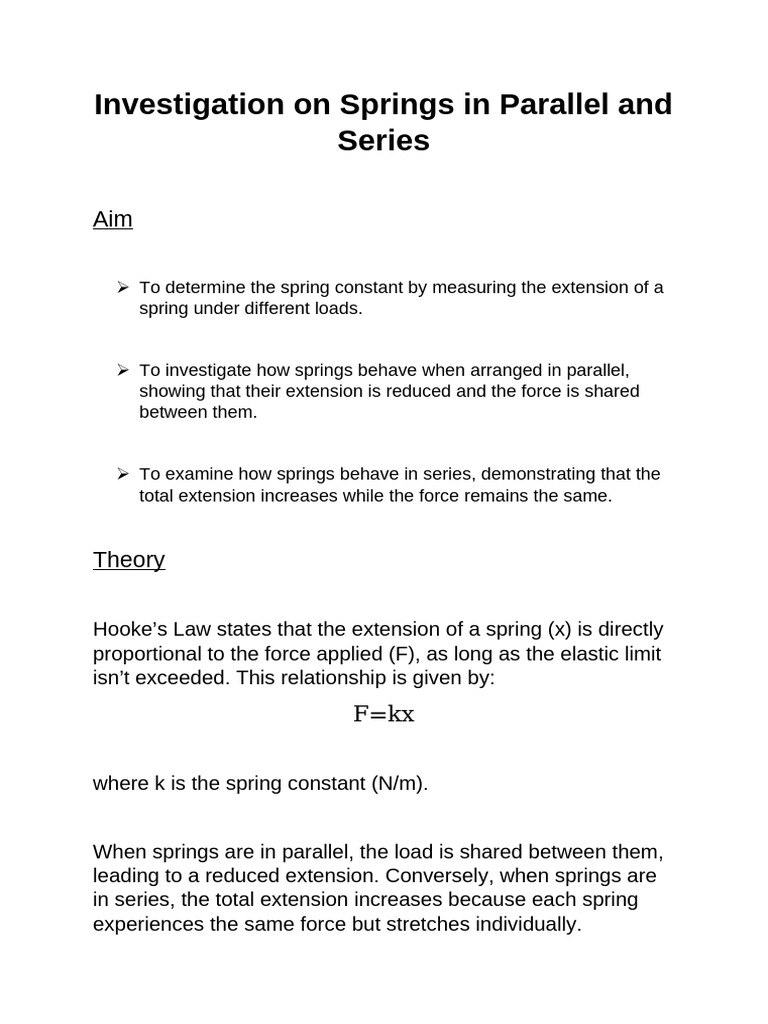 Investigation On Springs in Parallel and Series | PDF | Force | Measurement