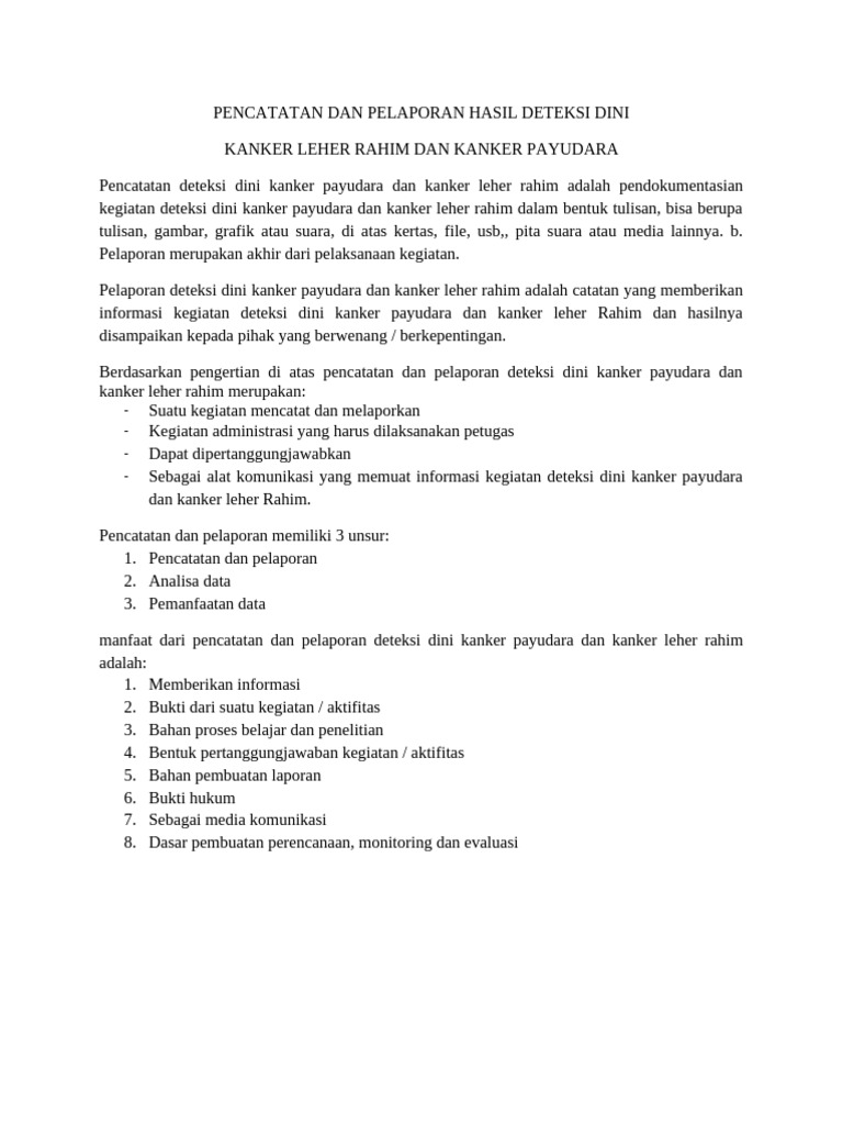 Pencatatan Dan Pelaporan Hasil Deteksi Dini | PDF