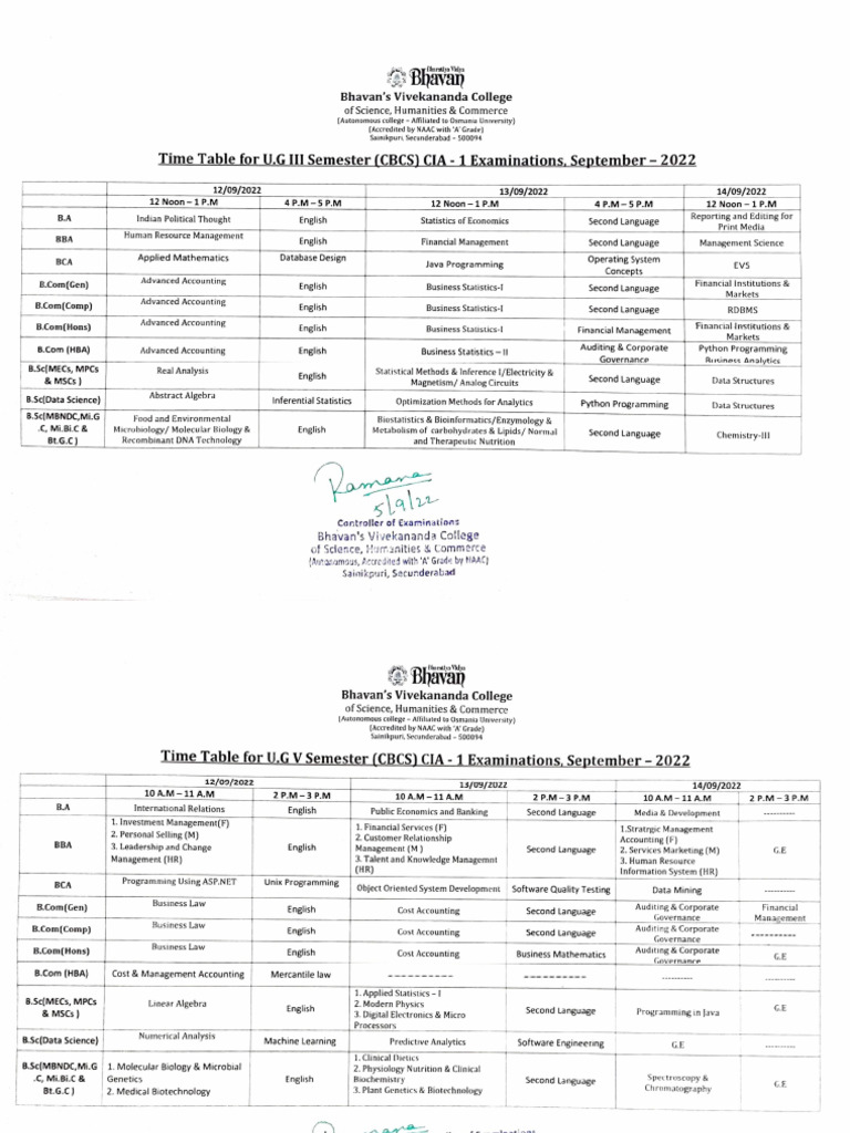 Sem3&5 CIA 1 Time Table | PDF