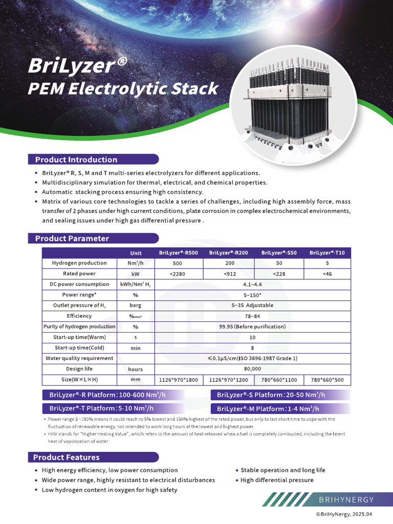 【BriLyzer】PEM Electrolytic Stack Product Features | PDF
