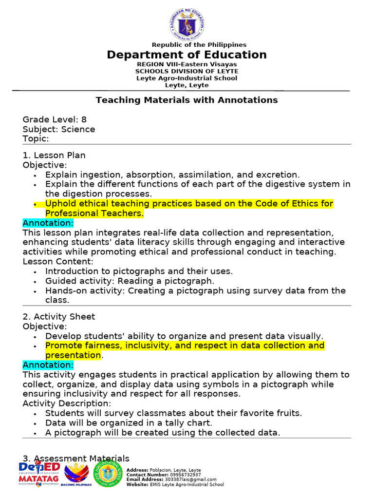 Obj 12 Mov 2-Teaching Materials With Annotation | PDF | Data | Lesson Plan