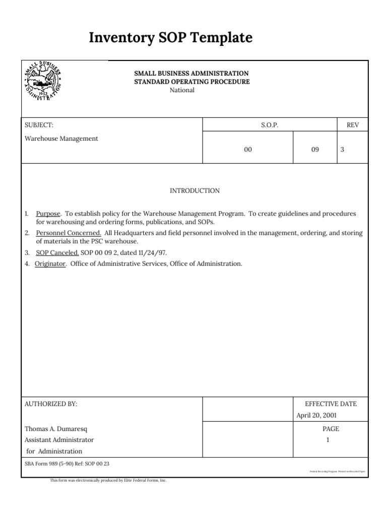 Inventory SOP Template | PDF | Warehouse | World Wide Web
