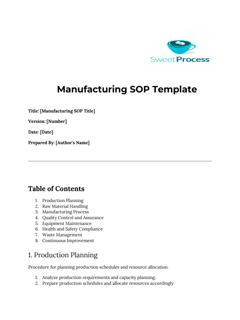Manufacturing SOP Template | PDF