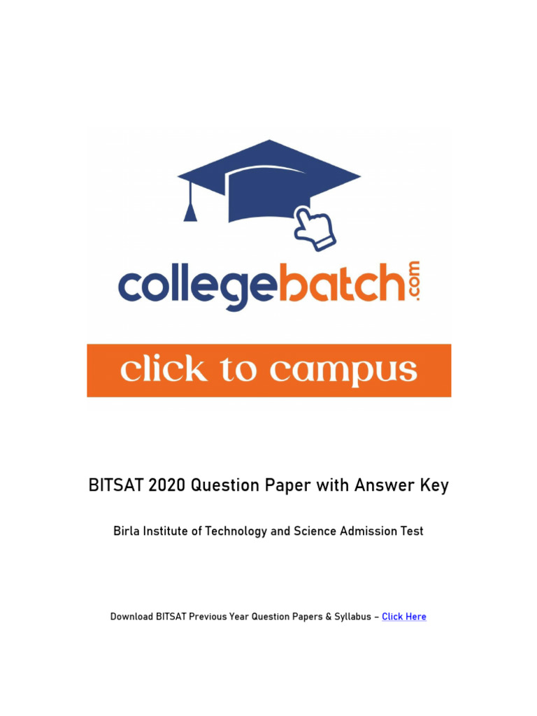 BITSAT 2020 Question Paper With Answer Key | PDF
