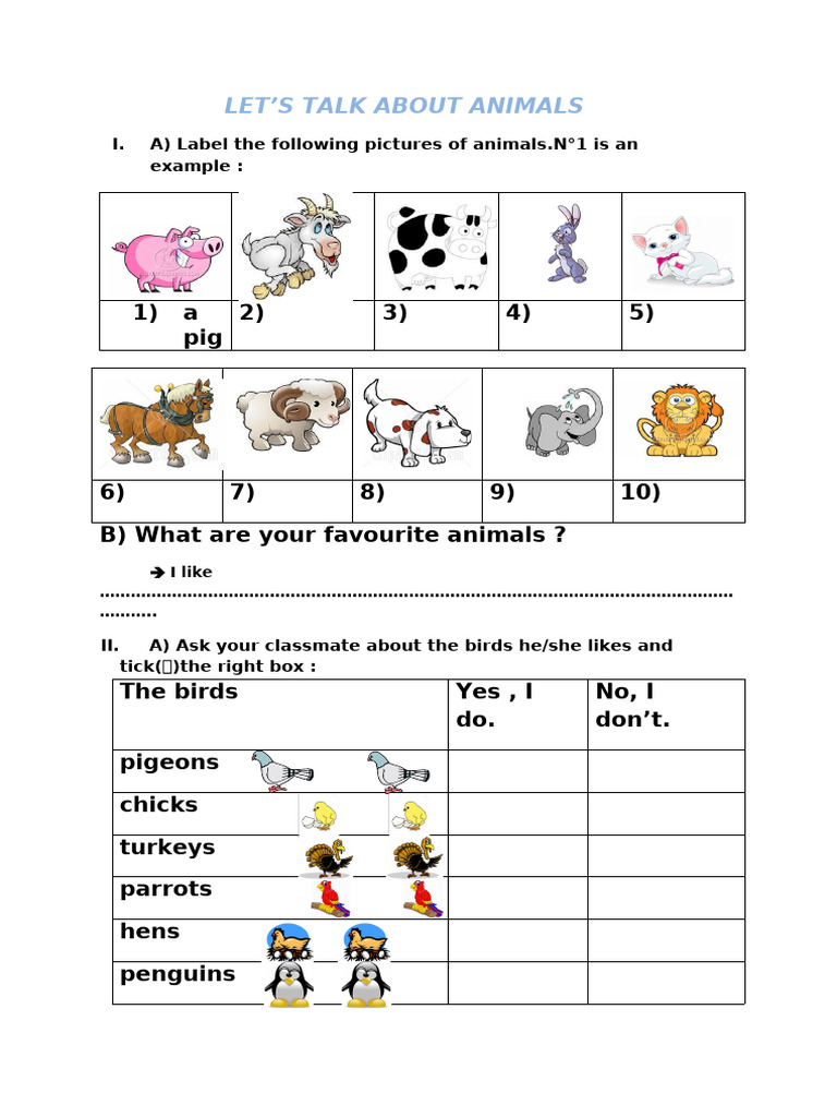 Lets Talk About Animals Fun Activities Games Picture Description ...