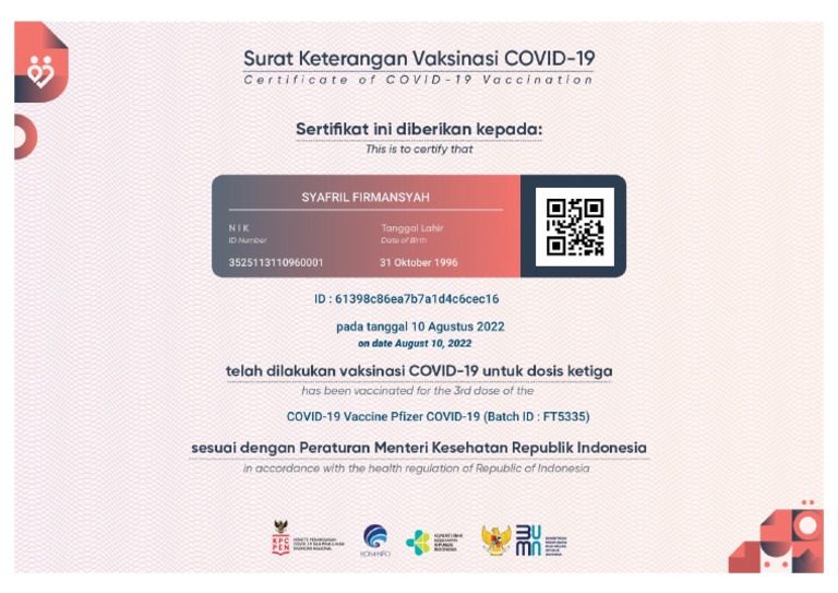 Sertifikat Vaksin 3 | PDF