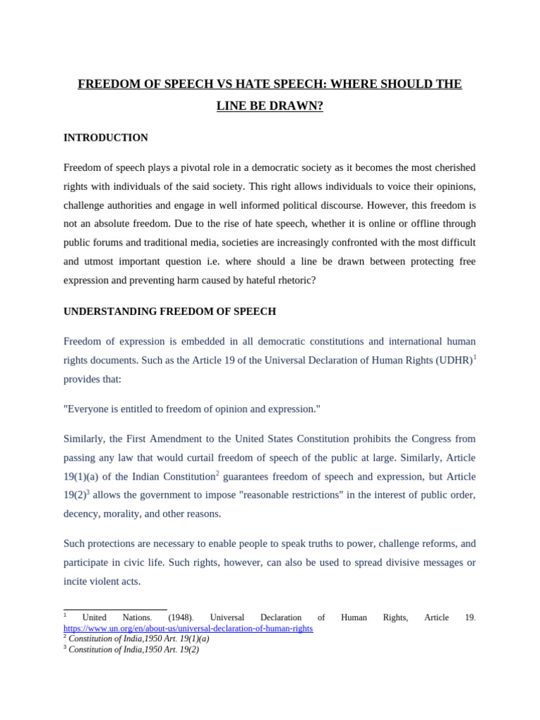 Freedom of Speech Vs Hate Speech - Where Should The Line Be Drawn | PDF ...