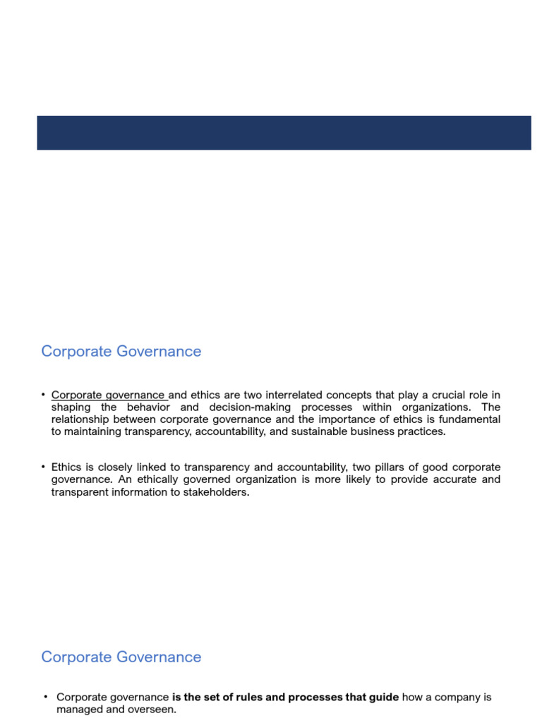 Corporate Governance and Ethical Practices | PDF | Corporate Governance ...