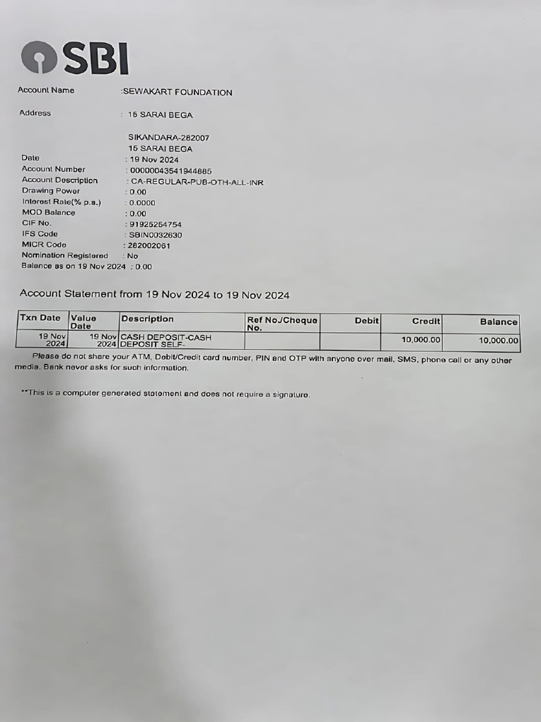 Sbi Bank Statement | PDF