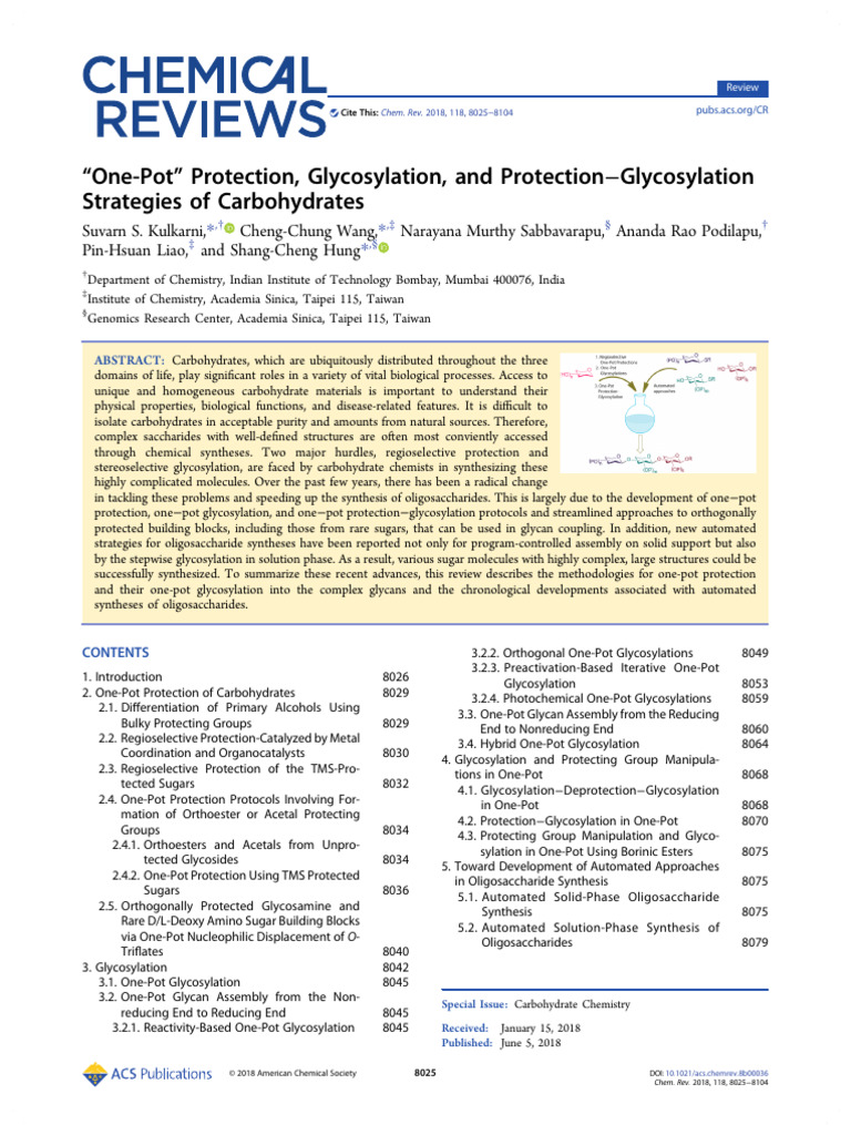 Kulkarni Et Al 2018 One Pot Protection Glycosylation and Protection ...