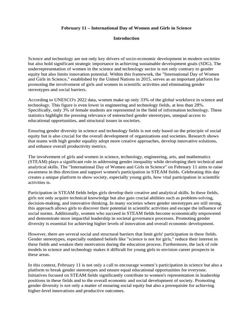 International Day of Women and Girls in Science DRAFT AGENDA-Eng | PDF | Gender | Gender Studies