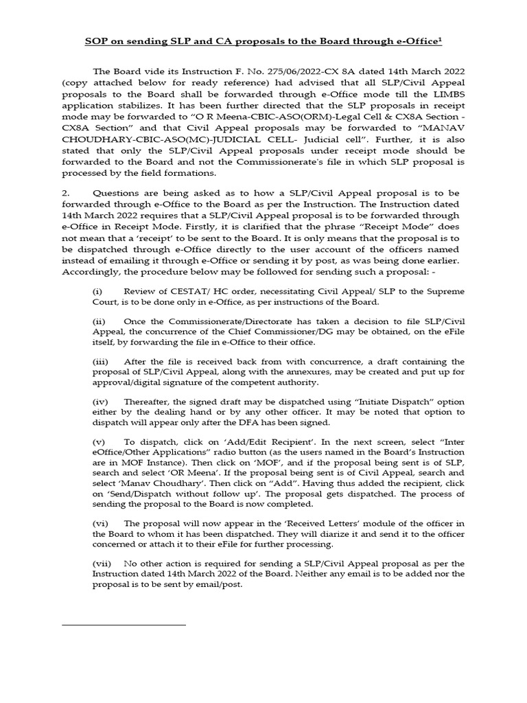 SLP - SOP 2022 On Sending SLP and CA Proposals To The Board Through EOffice 1657738032 | PDF ...