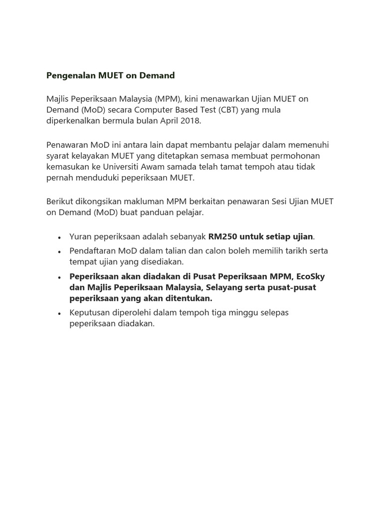 Pengenalan MUET On Demand | PDF