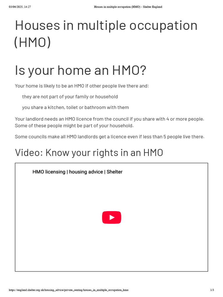 Houses in Multiple Occupation (HMO) - Shelter England | PDF | Housing