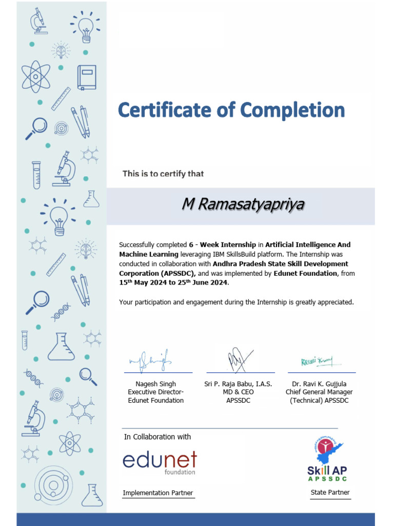 APSSDC Internship Certificate | PDF