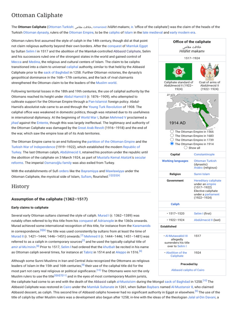 Ottoman Caliphate - Wikipedia | PDF | Caliphate | Ottoman Empire