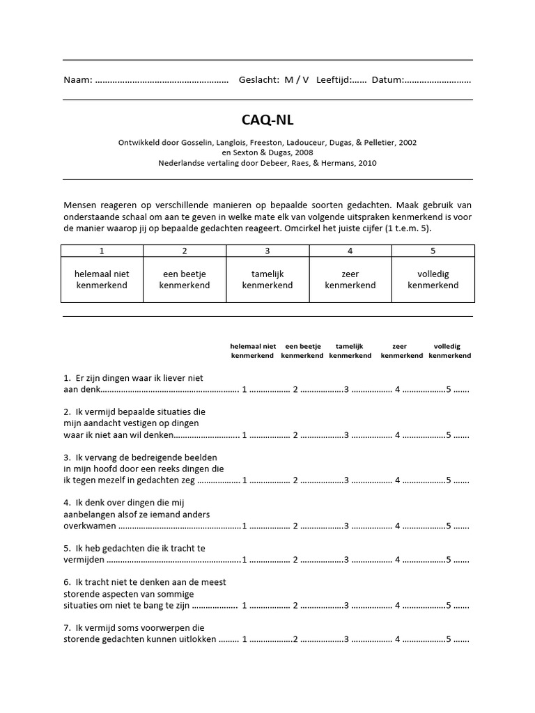 (CAQ-NL) - Cognitive Avoidance Questionnaire | PDF